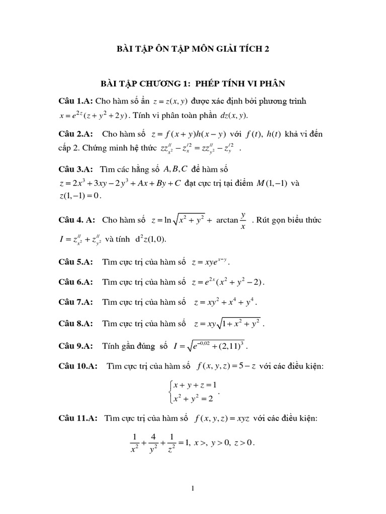 Bai Tap On Tap Mon Giai Tich 2 | PDF