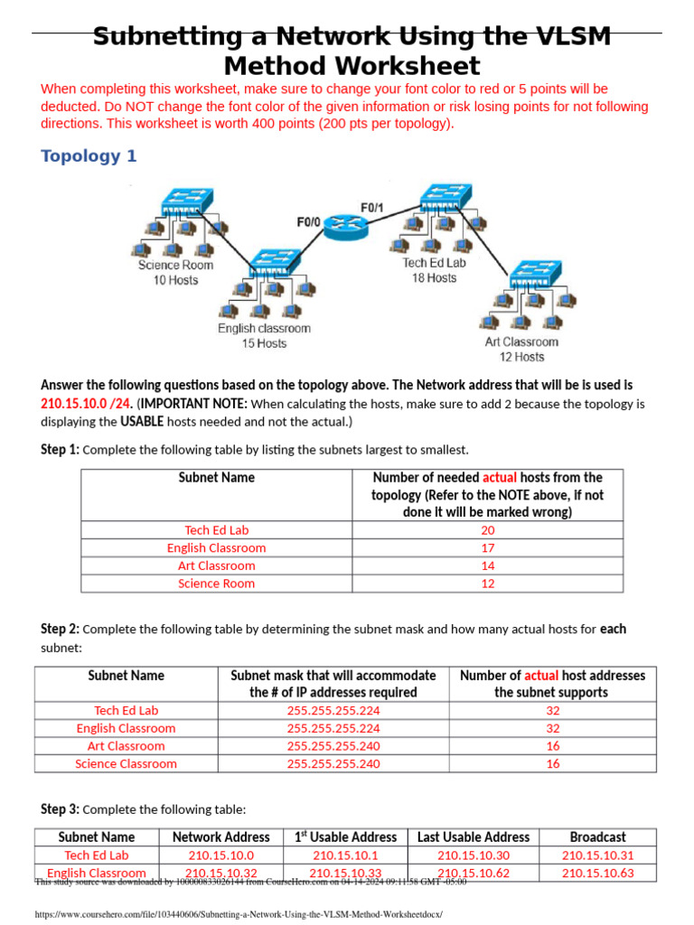 Subnetting_a_Network_Using_the_VLSM_Method_Worksheet.docx | Download Free PDF | Internet ...