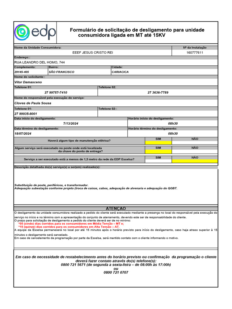 Desligamento Programado MT | PDF