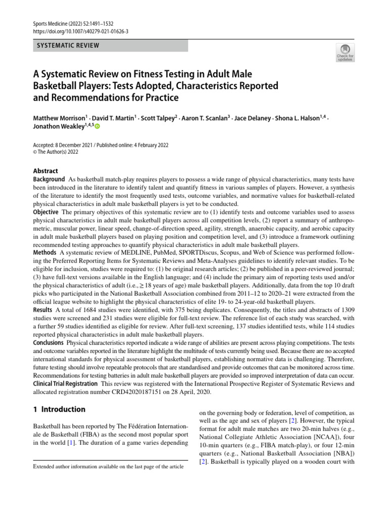 A Systematic Review On Fitness Testing in Adult Male Basketball Players ...