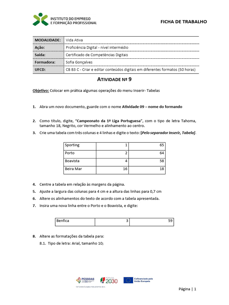 CD B3 C - Atividade 09 - Tabelas Simples | PDF