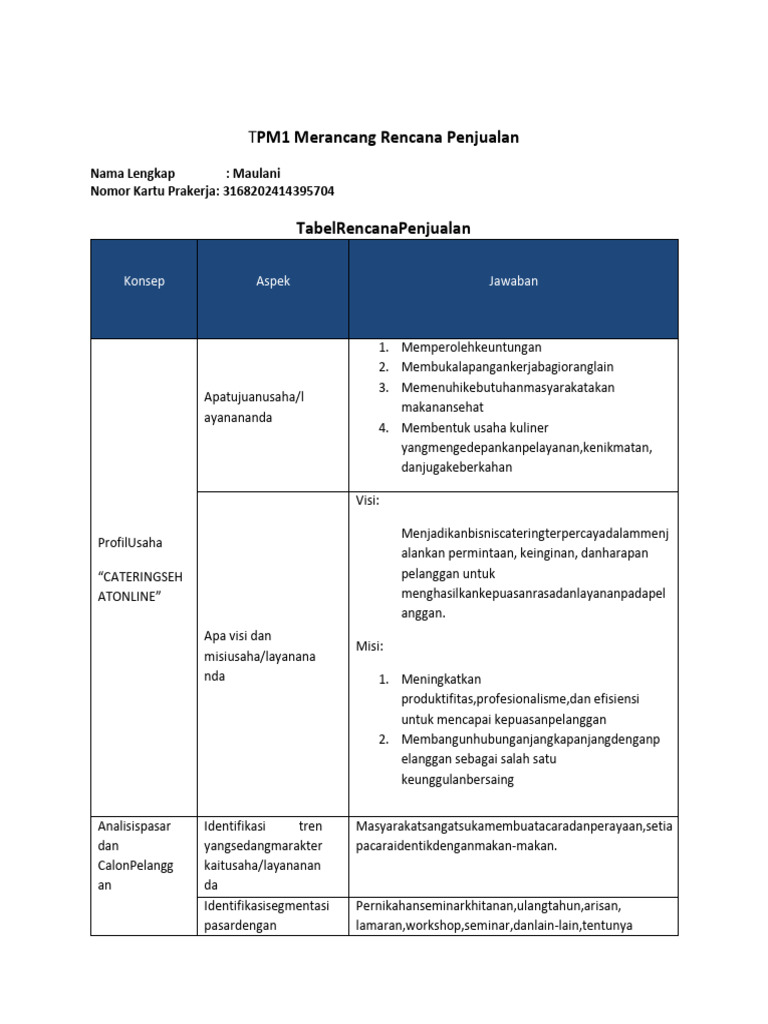 Maulani TPM1 Merancang Rencana Penjualan | PDF