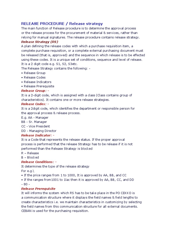 Release Procedure | PDF | Invoice | Warehouse