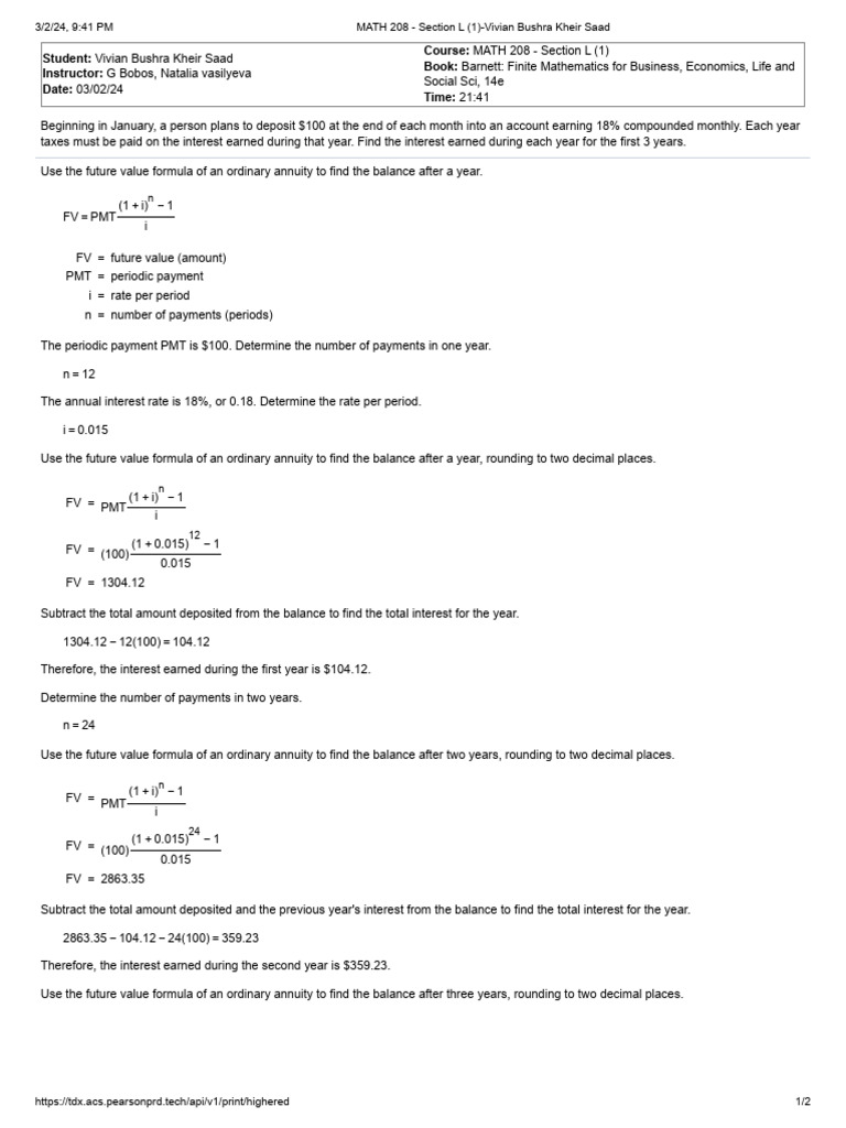 Interest Calculation for MATH 208 Assignment | PDF | Interest | Economies