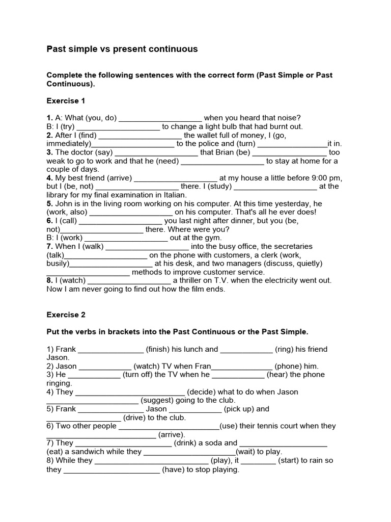 Past Simple Vs Past Continuous | PDF