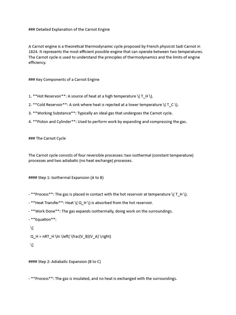 Carnot Engine Thermodynamics Guide | PDF | Heat | Thermodynamics