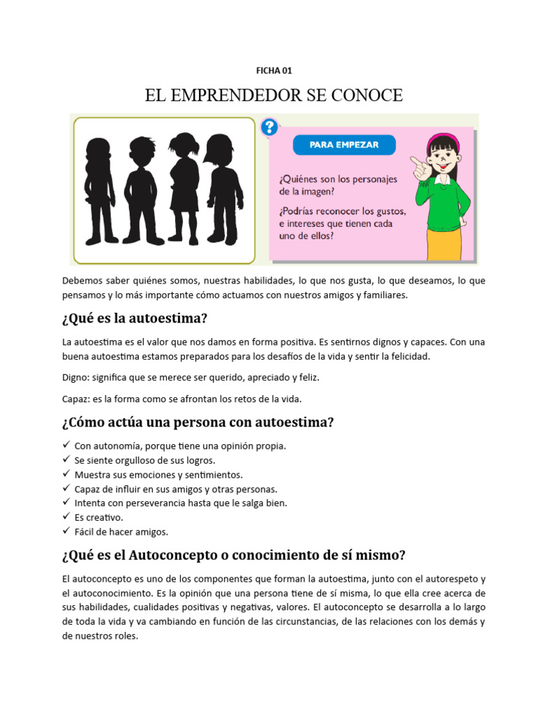 Ficha para El Estudiante | PDF | Autoestima | Autoconcepto