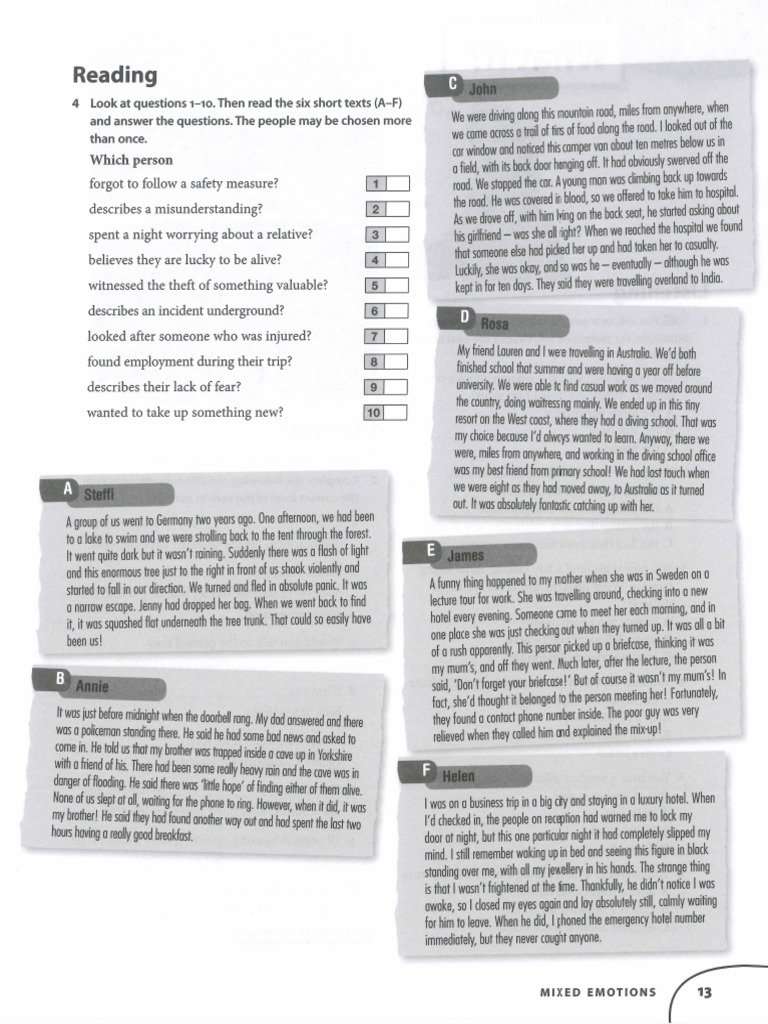 Reading Objective First - Mixed Emotions Matching | PDF