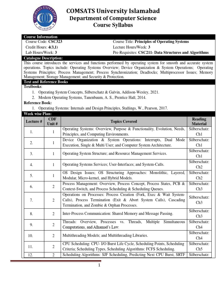 Operating Systems Course Syllabus | PDF | Scheduling (Computing) | Process (Computing)