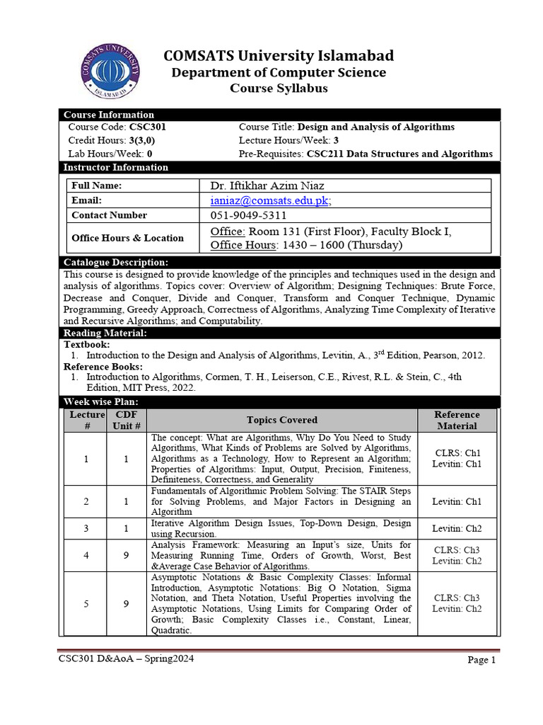 Csc301 Dandaoa Syllabus Spring2024 Pdf Algorithms Time Complexity 9294
