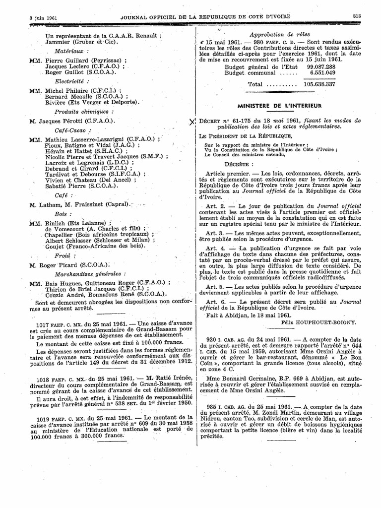 Décret 61-175 Sur L'entrée en Vigueur Des Lois Et Règlements | PDF