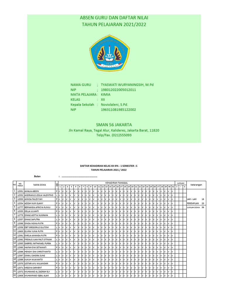 ABSEN Dan Daftar Nilai Kelas XII | PDF