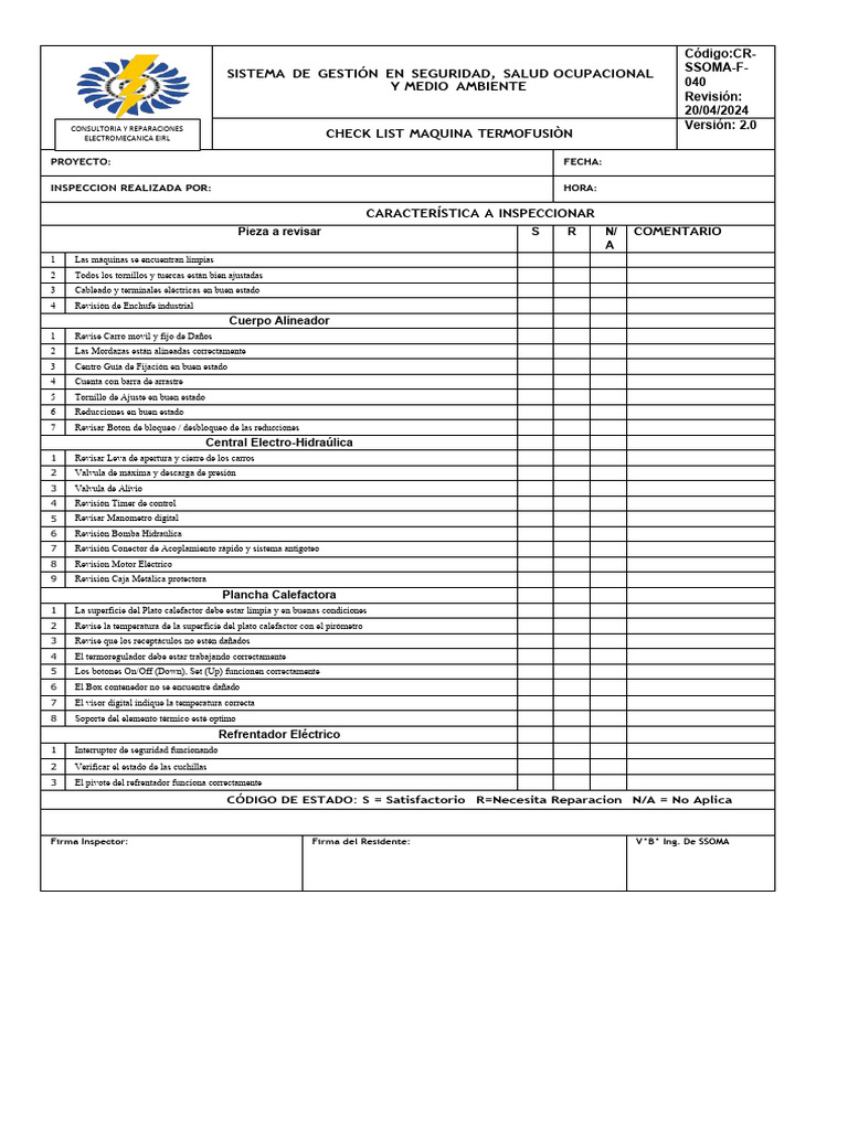 Check List Maquina Termofusion | PDF | Bienes manufacturados ...