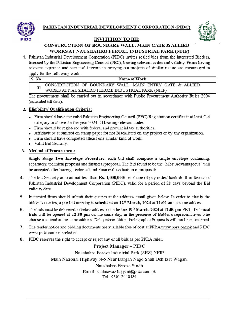 Tender Boundary Wall NFIP | PDF | Joint Venture