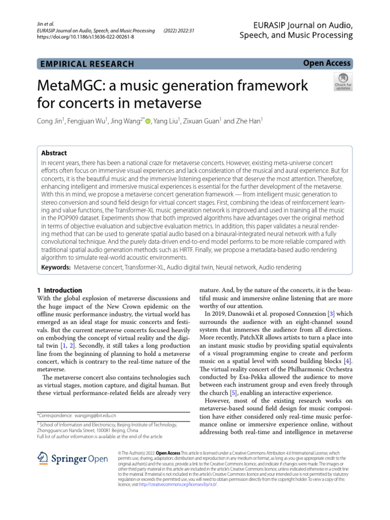 Metamgc: A Music Generation Framework For Concerts in Metaverse | PDF | Artificial Neural ...