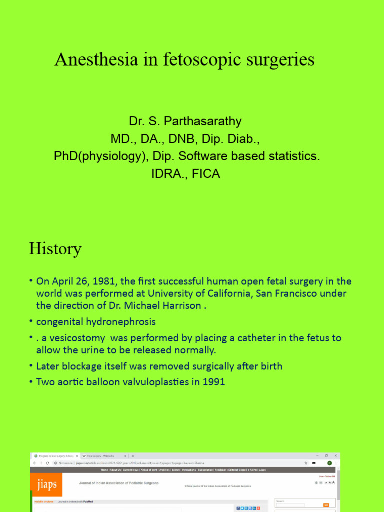 Anesthesia in Fetoscopic Surgeries | PDF | Fetus | Anesthesia