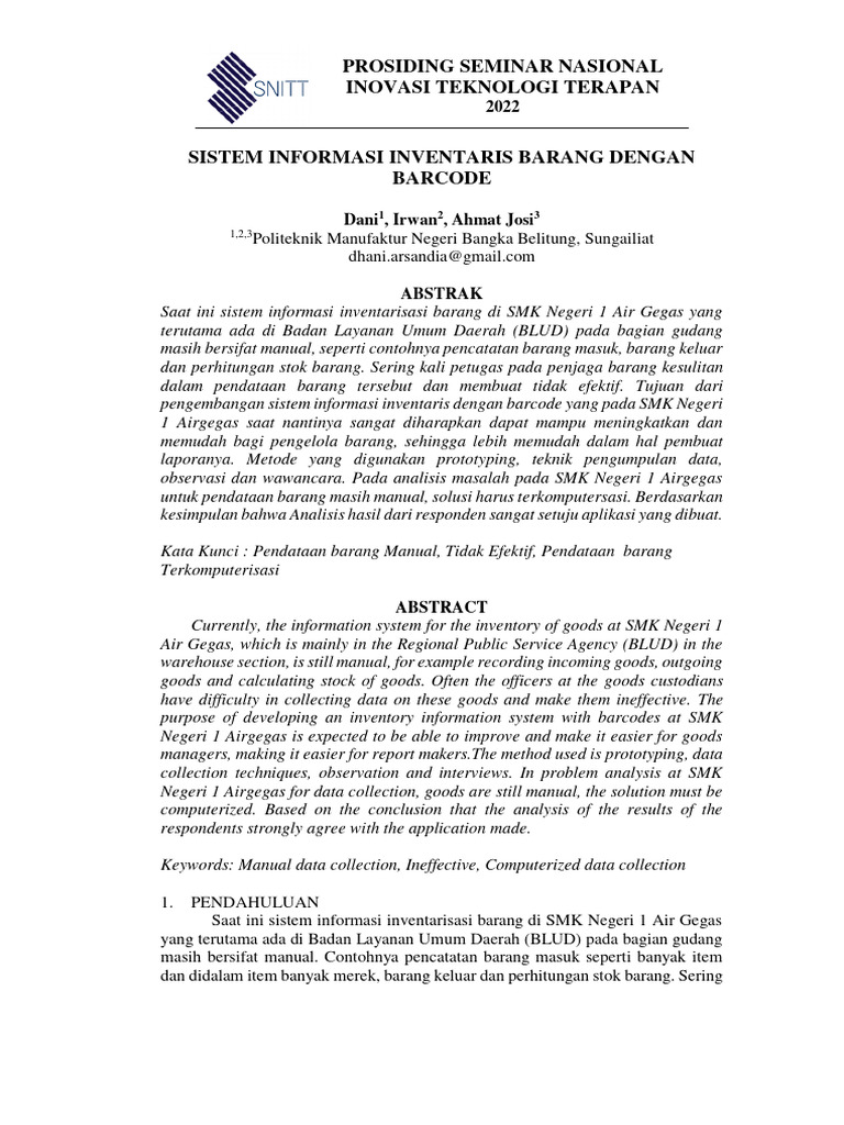 Sistem Informasi Inventaris Barang Dengan Barcode | PDF