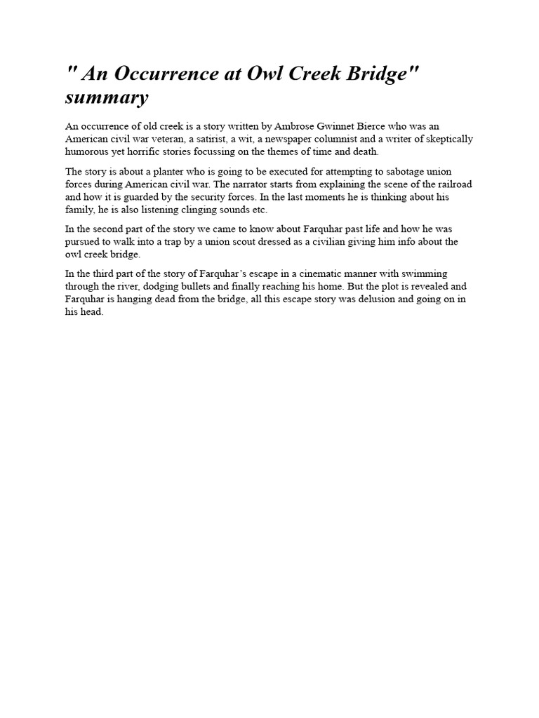 An Occurrence at Owl Creek Bridge | PDF