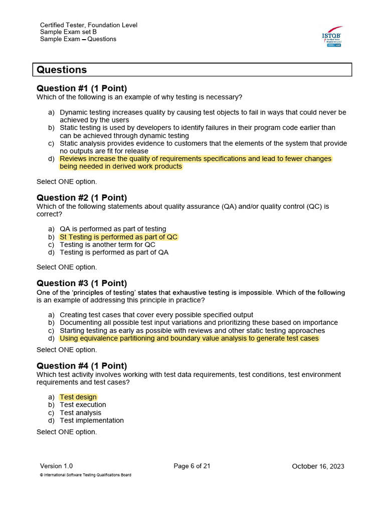 MARKED 2023 QUESTIONS Test B | PDF | Software Testing | Quality Assurance