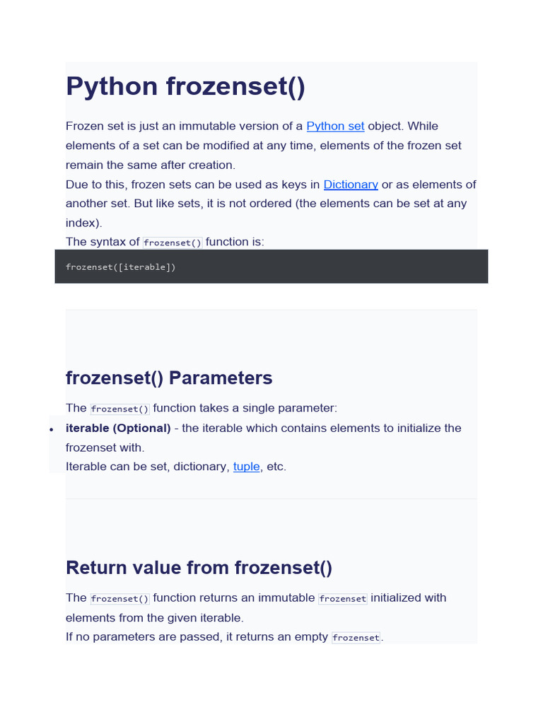 Understanding Python frozenset() Usage | PDF | Parameter (Computer ...