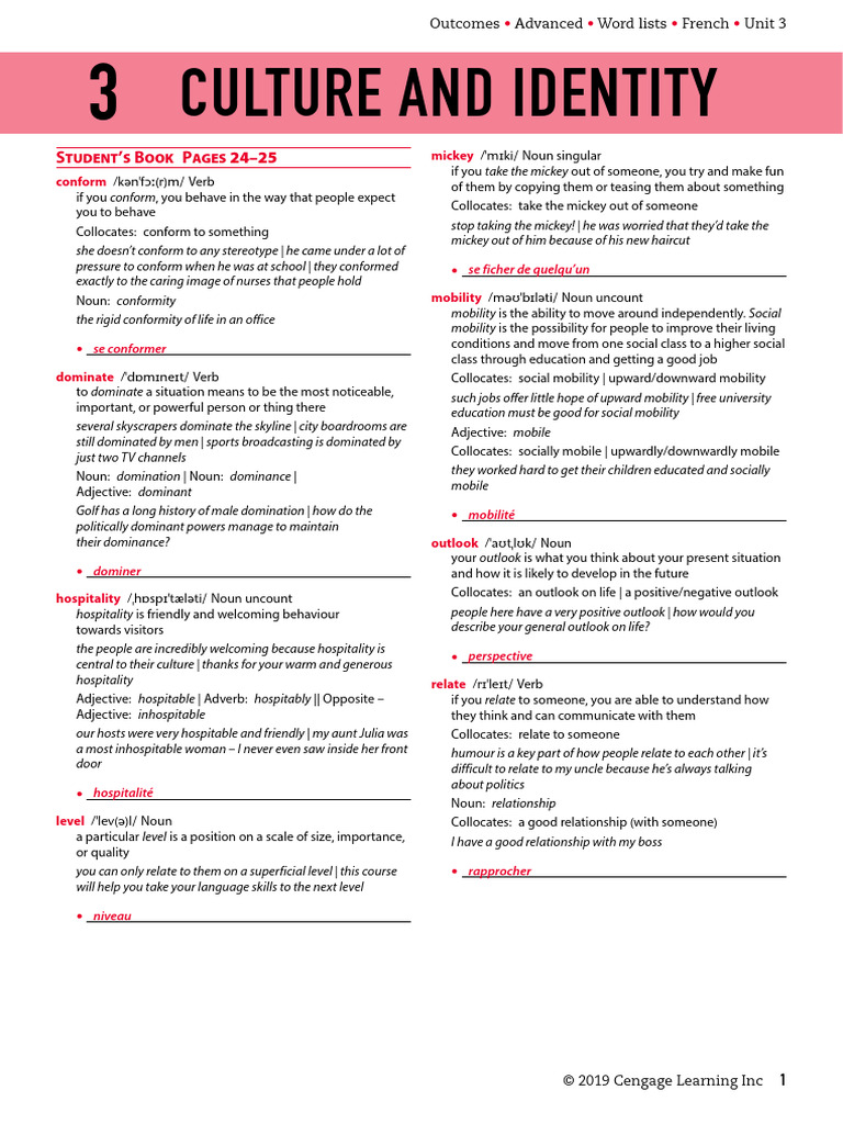 Outcomes Advanced Word Lists French U3 | PDF | Adjective | Home Appliance