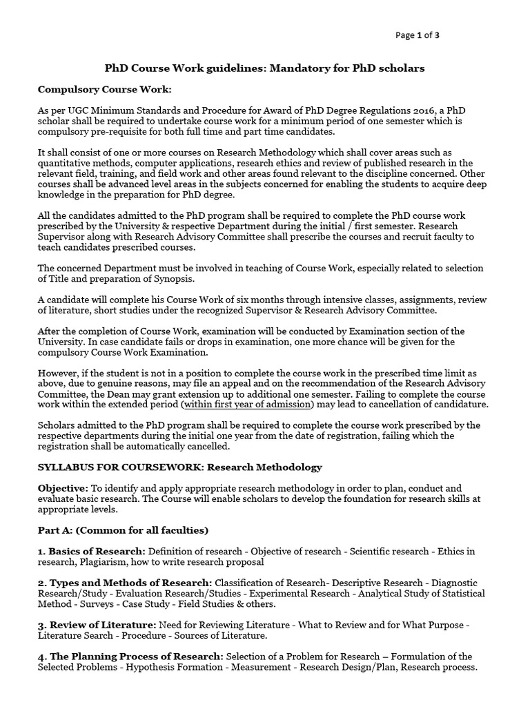PHD Course Work Guidelines (26.02.2020) | PDF | Methodology | Doctor Of ...