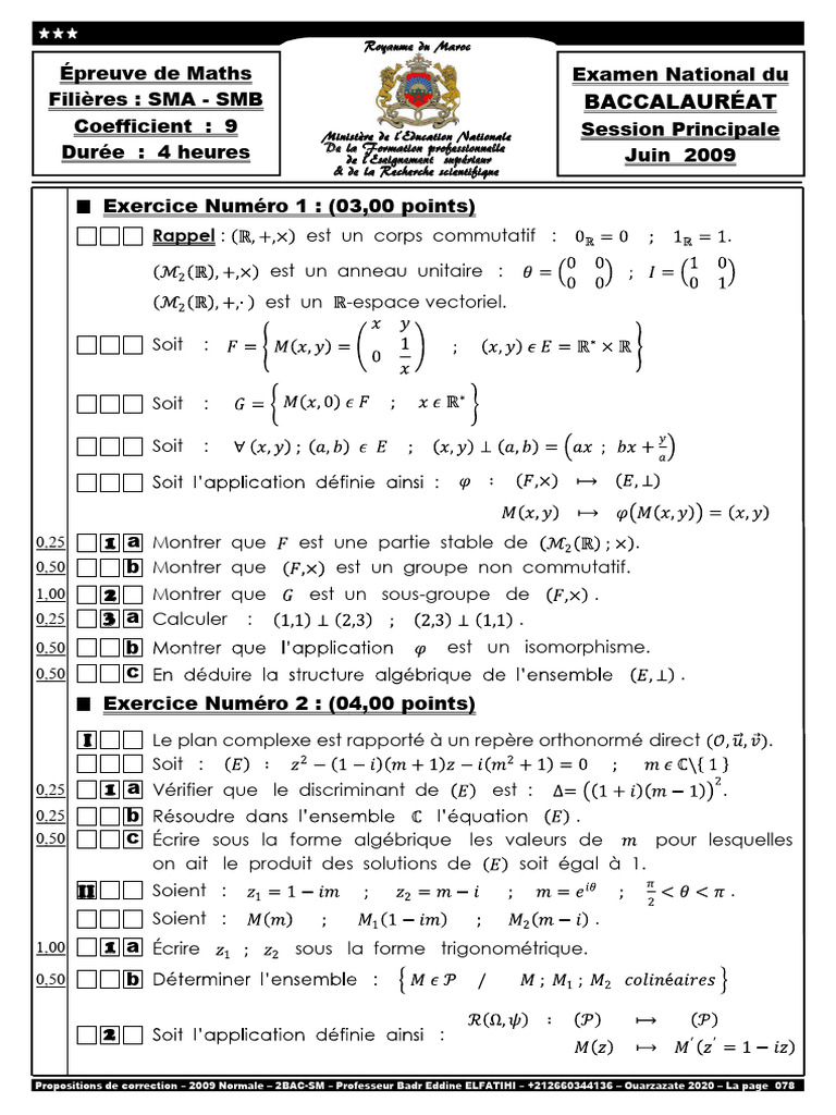 Correction Examen National Maths 2009 | PDF | Analyse mathématique ...