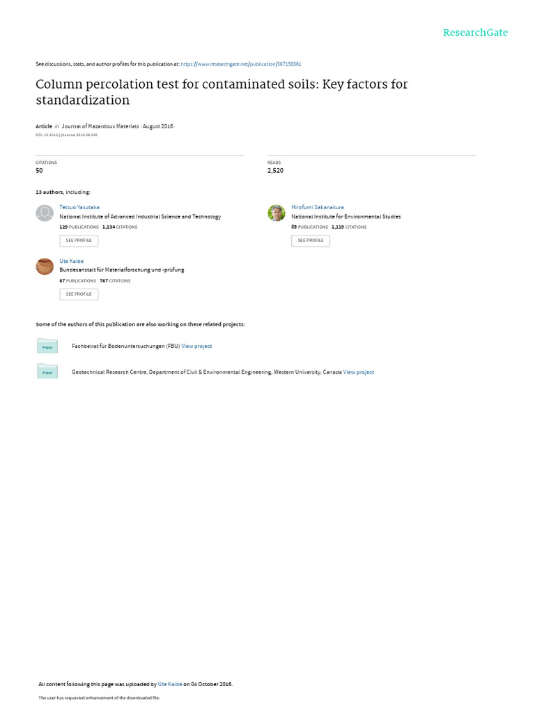 Column Percolation Test For Contaminated Soils Key | PDF | Soil ...