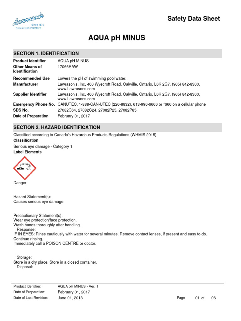 AQUA PH Minus | PDF | Personal Protective Equipment | Occupational ...