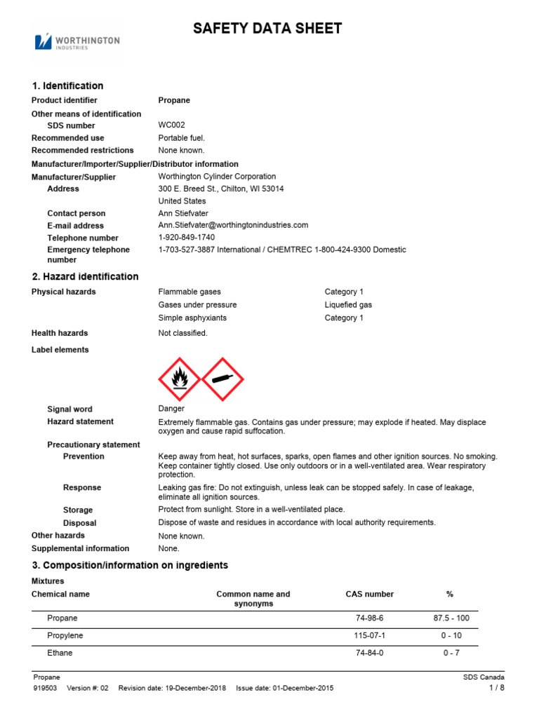 Bernzomatic Propane Sds | PDF | Dangerous Goods | Propane