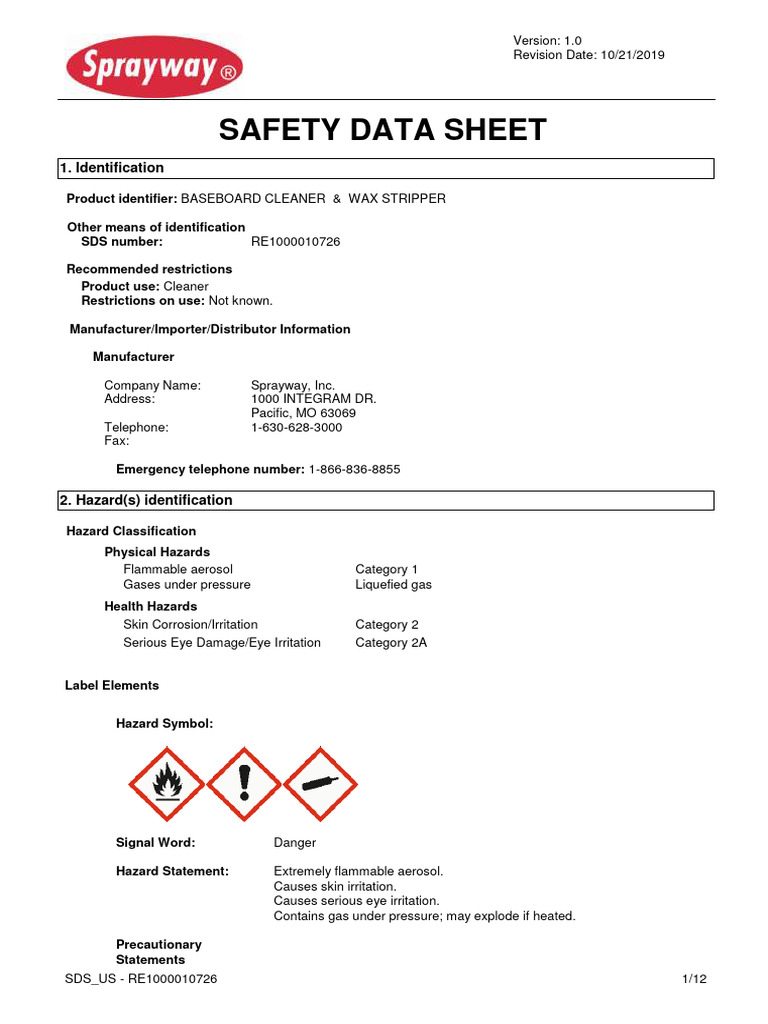 BASEBOARD CLEANER & WAX STRIPPER sw856 | PDF | Dangerous Goods | Sodium ...