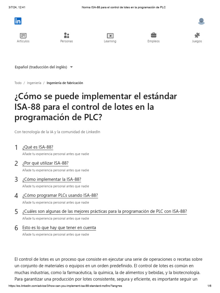 Norma ISA-88 para El Control de Lotes en La Programación de PLC | PDF ...