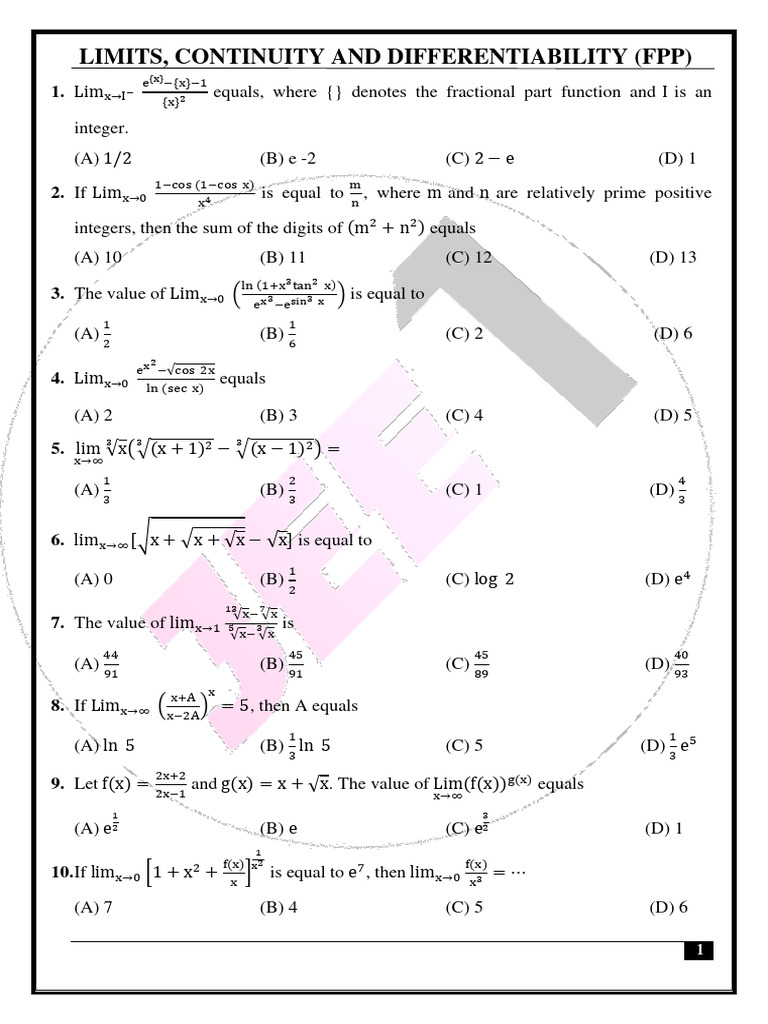 Limits, Continuity and Differentiability (FPP) | PDF | Function ...