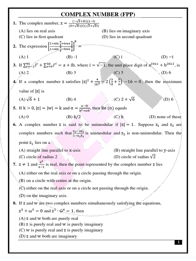 Purely Imaginary Complex Numbers Analysis | PDF | Circle | Complex Number