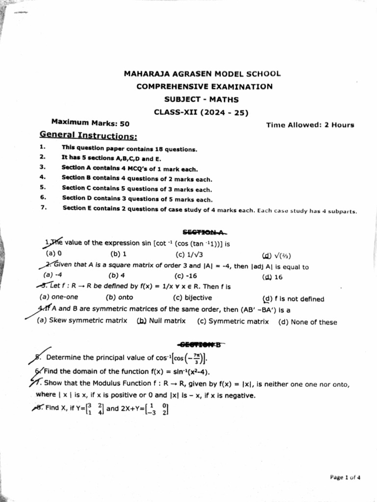 Maths PPR 2024 Comprehensive | PDF | Matrix (Mathematics) | Function ...