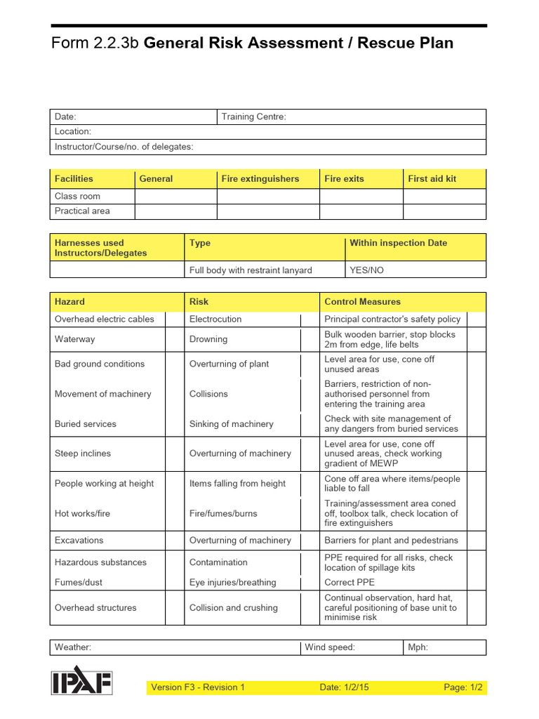 223b General Risk Assessment Rescue Plan | PDF | Personal Protective ...