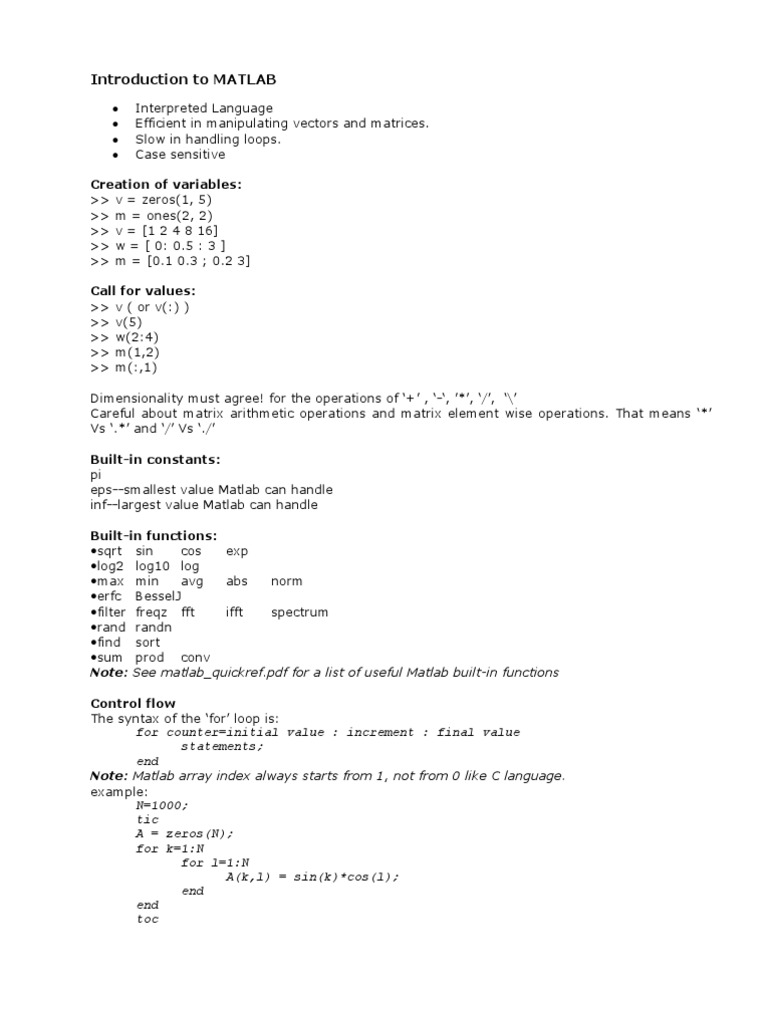Introduction To MATLAB | PDF | Computer Programming ...