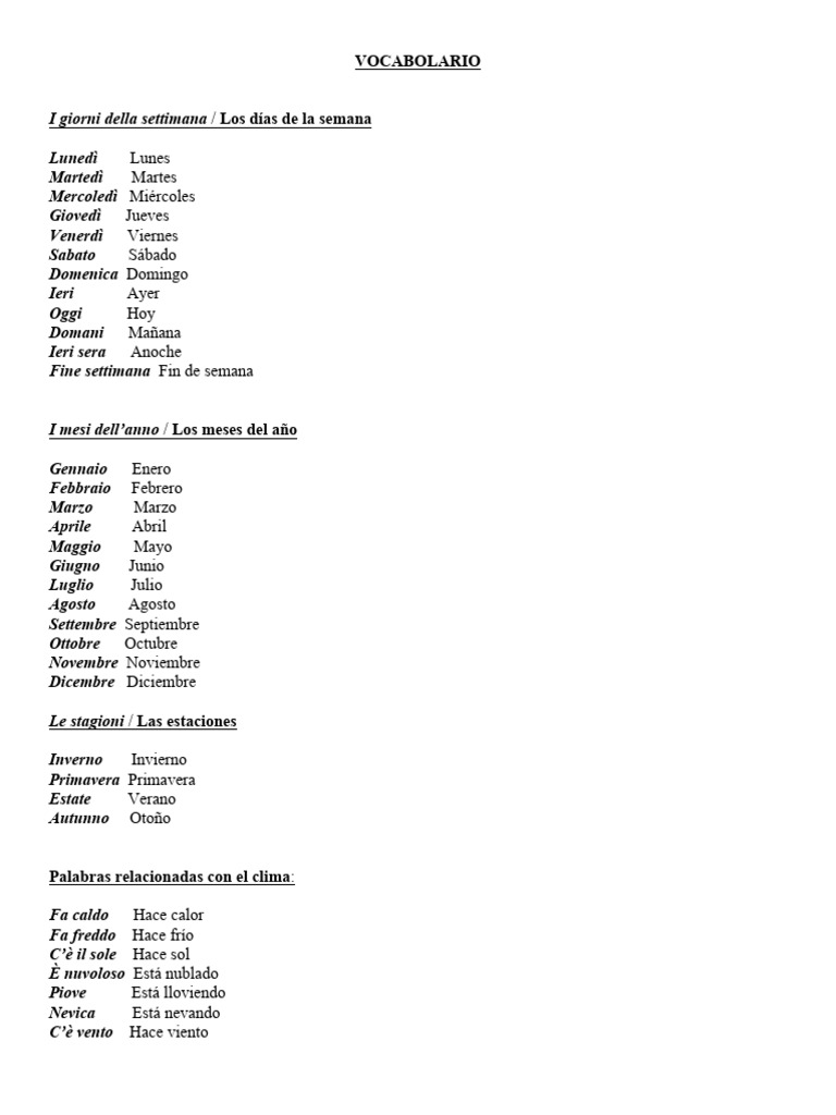 Vocabolario | PDF | Tempo