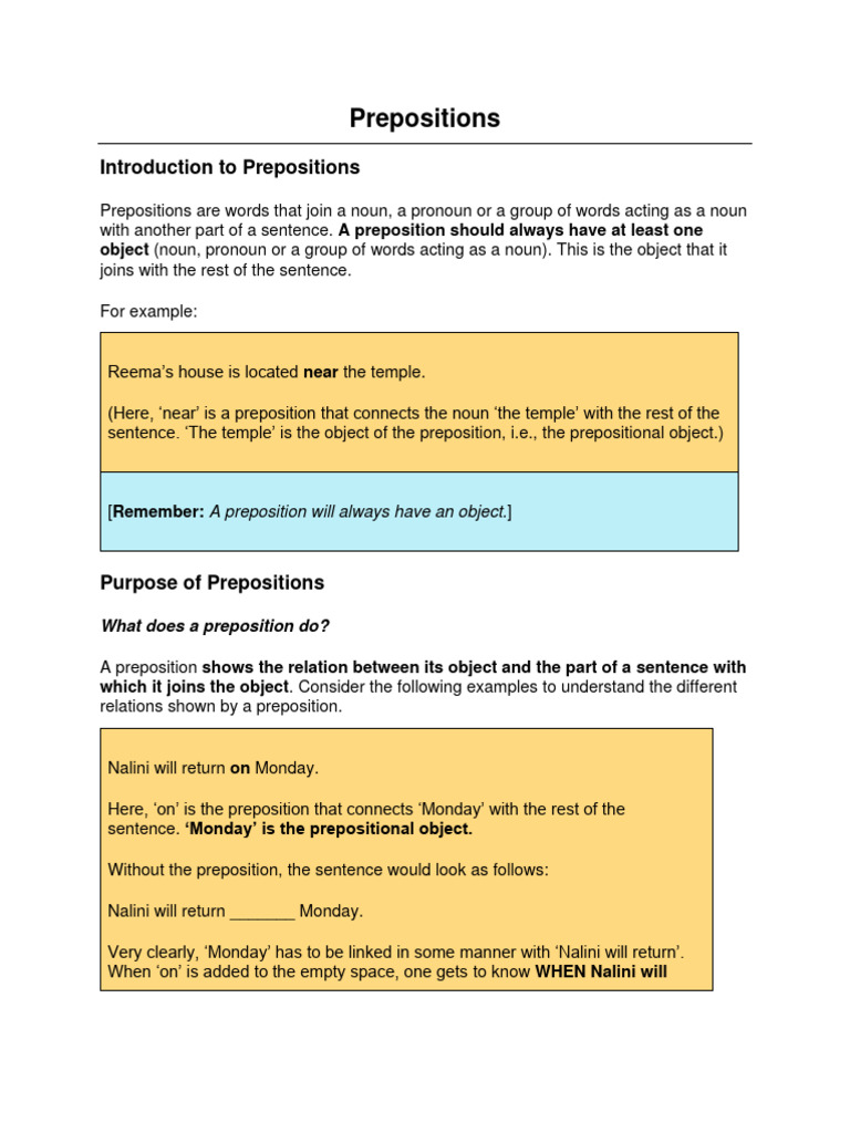 Understanding Prepositions in Sentences | PDF | Preposition And ...