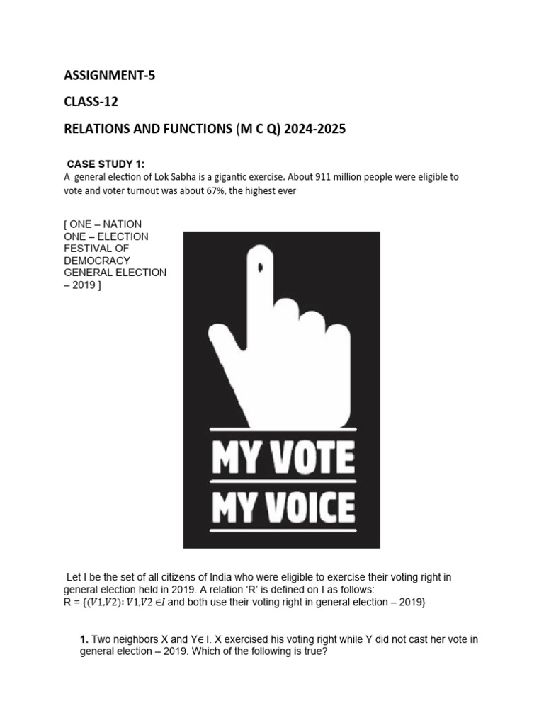 Relations and Functions (M C Q) Class 12 (24-25) | PDF | Elections | Function (Mathematics)