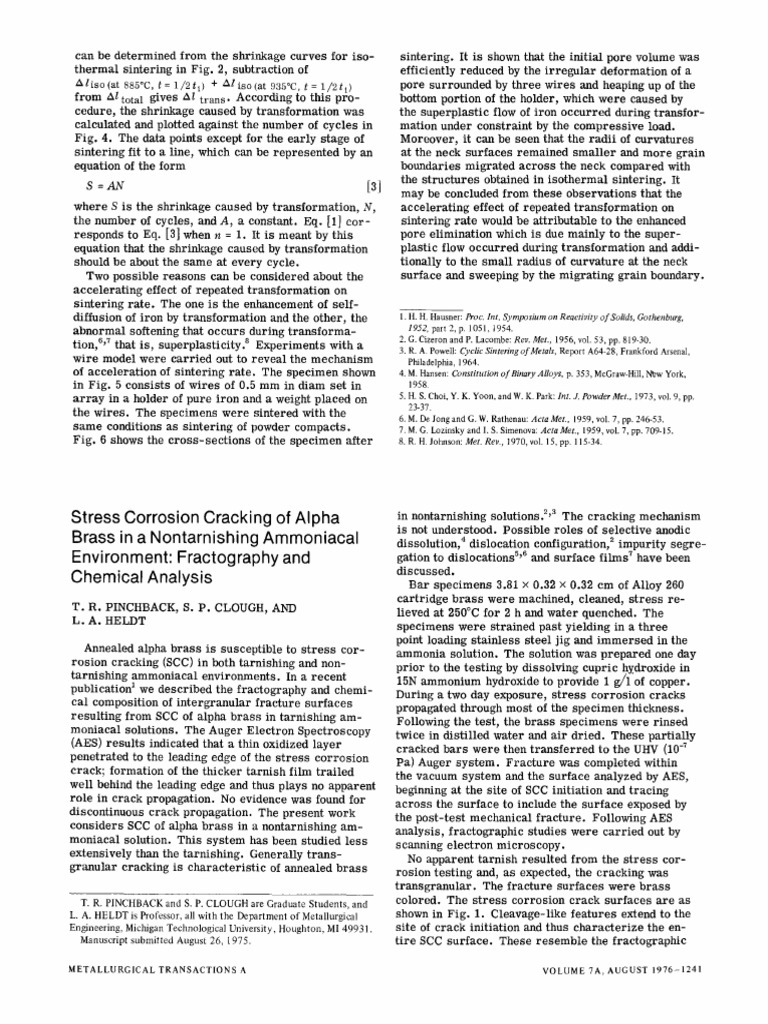 Stress Corrosion Cracking of Alpha Brass in A Nontarnishing Ammoniacal ...