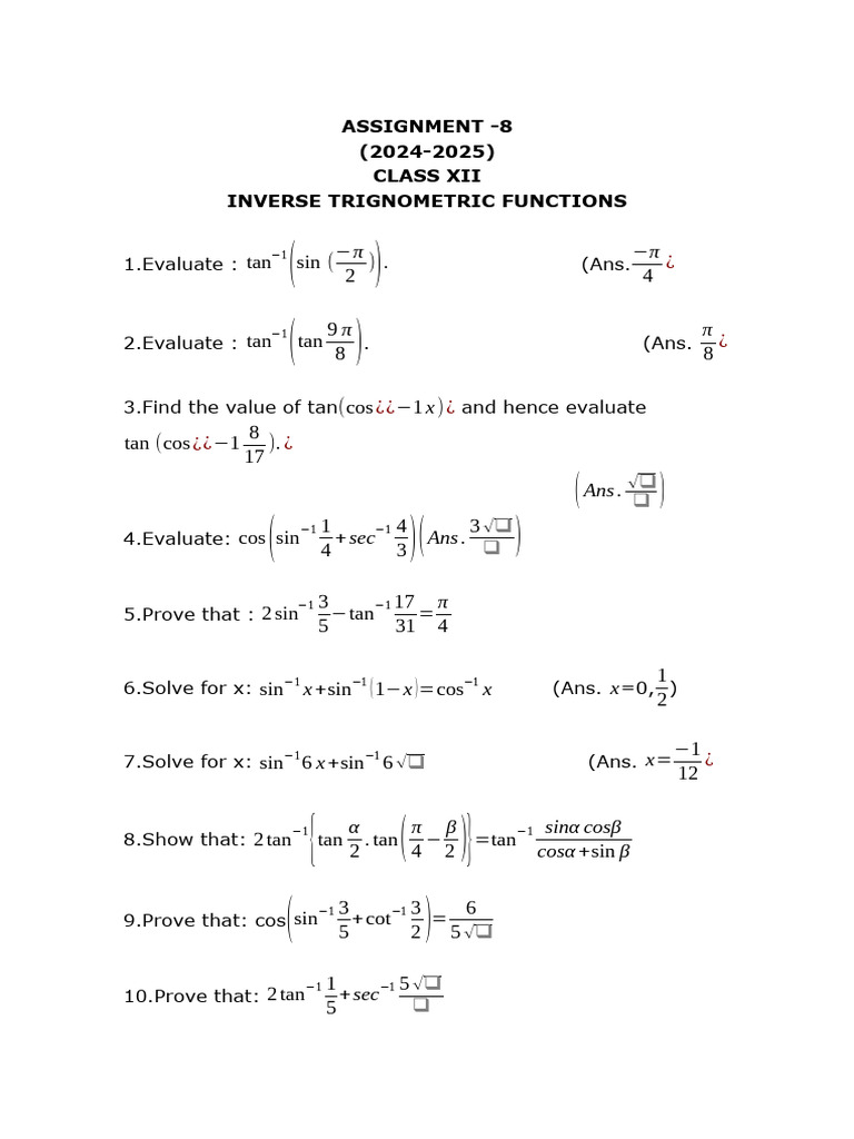 Inverse Trignometry (2024-25) | PDF | Geometry | Elementary Mathematics