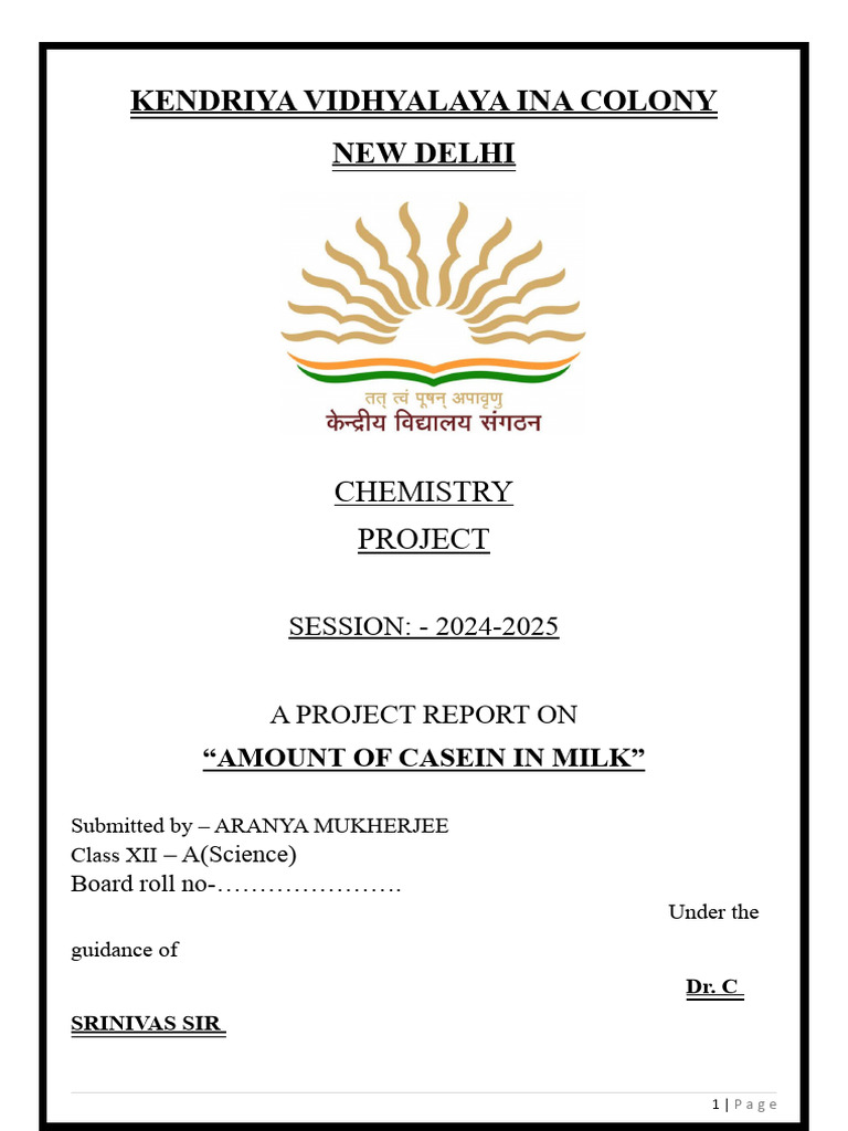 Chemistry Project File 1 | PDF | Milk | Chemistry