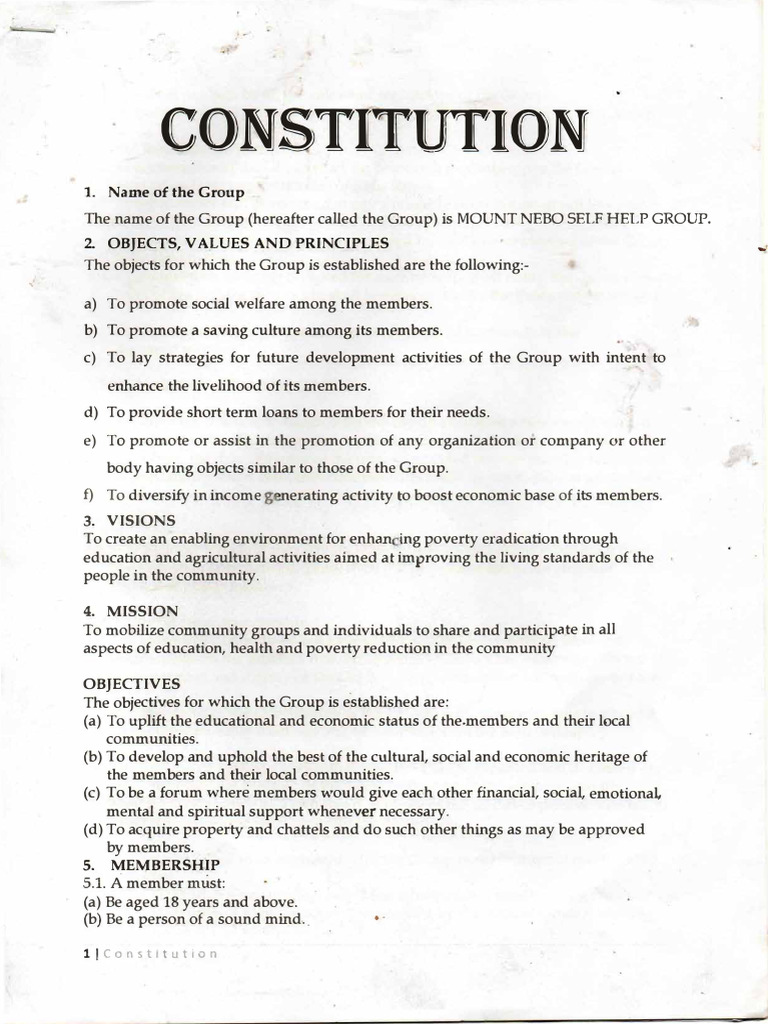 Mount Nebo Self Help Group Constitution | PDF | Audit | Poverty Reduction