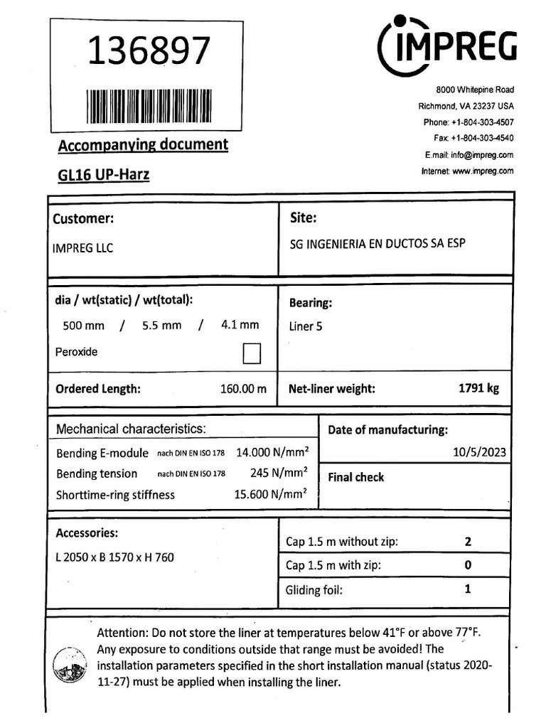 Tubería CIPP GL16 UP-Harz 20 Pulg | PDF
