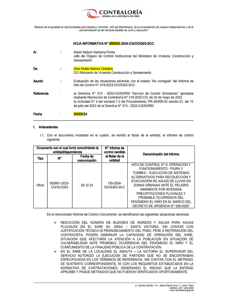 Situaciones Adversas No Corregidas en Control de Vivienda | PDF | Lima