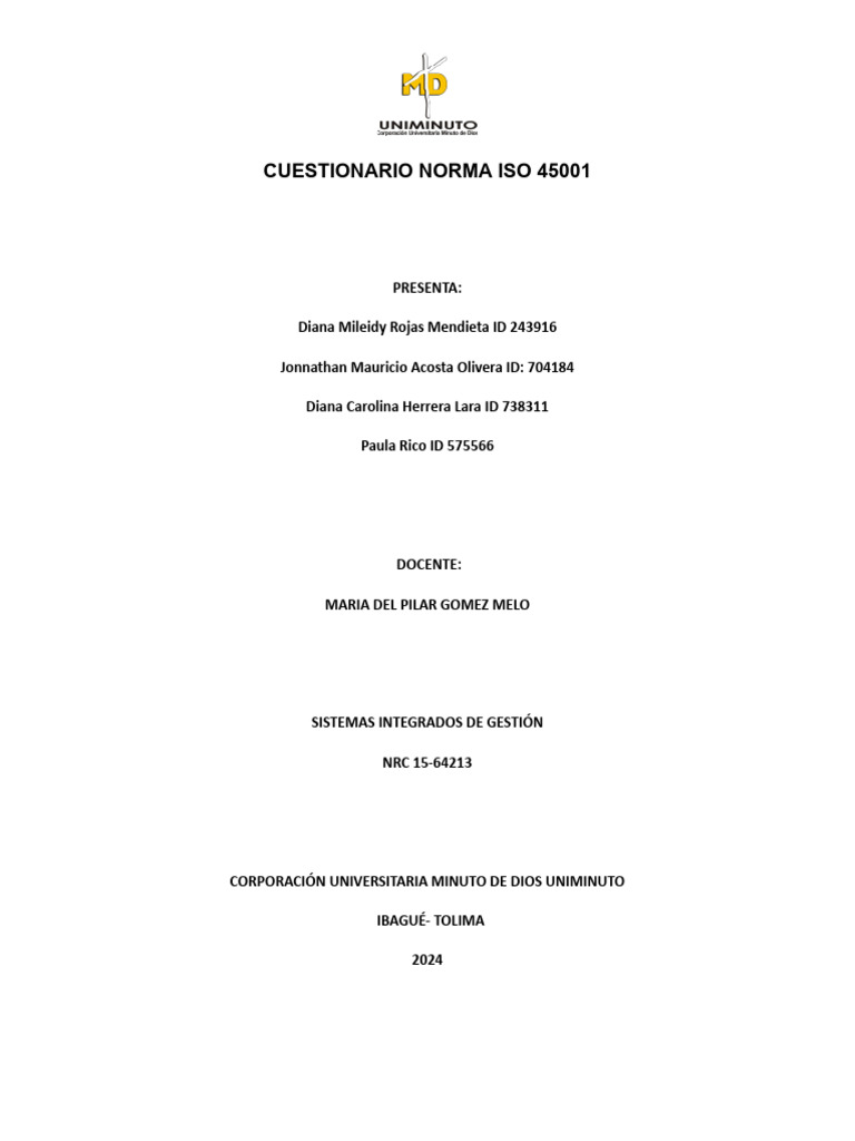 Actividad Cuestionario Norma Iso 45001 | PDF | Riesgo