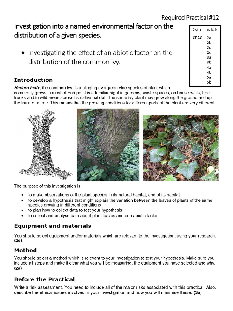 Required Practical 12 - Field Investigation PAG | PDF | Hypothesis ...