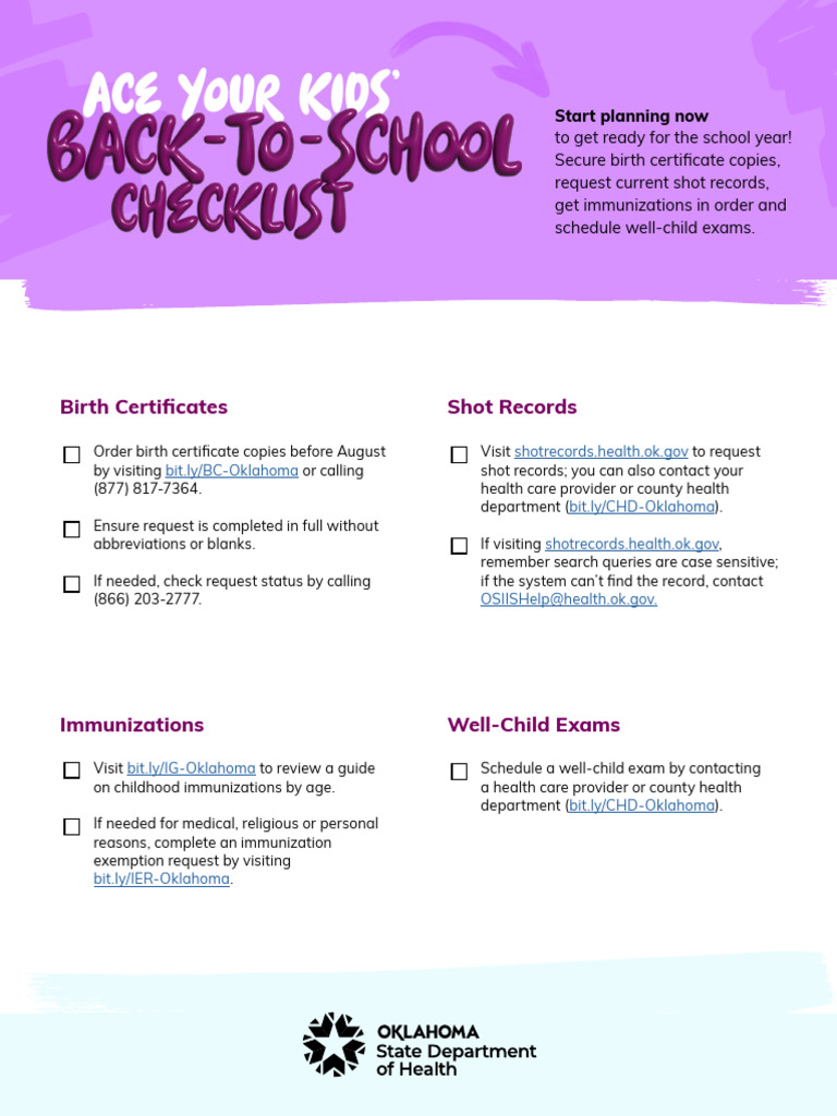 OSDH-Back-to-School - Downloadable Checklist - Updated Links | PDF