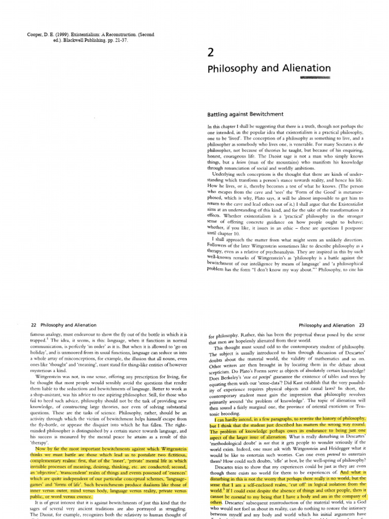Cooper 1999 | PDF | Marx's Theory Of Alienation | Existentialism